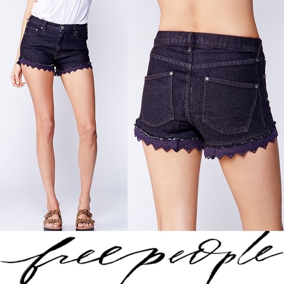 Free People | Shorts | Free People Lace Cutoff Denim Shorts In Blue ...